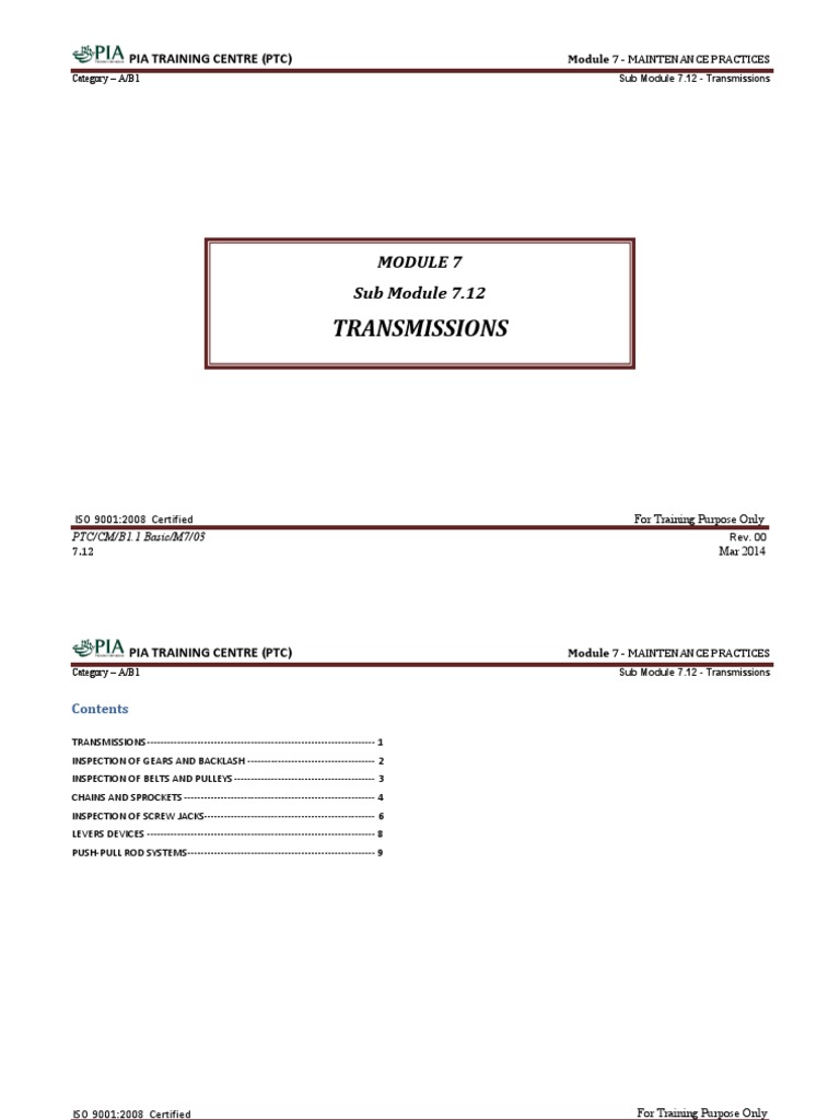 Module 7 (Maintenance Practices) Sub Module 7.12 (Transmissions) PDF ...