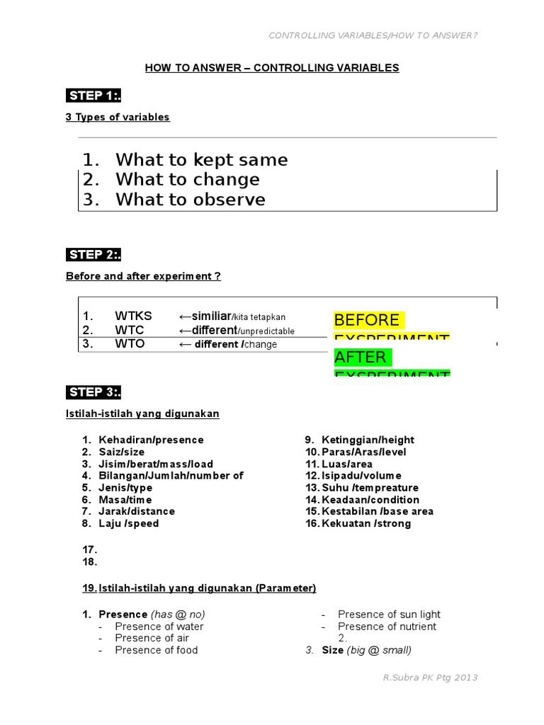 Controlling Variables in Experiments | PDF