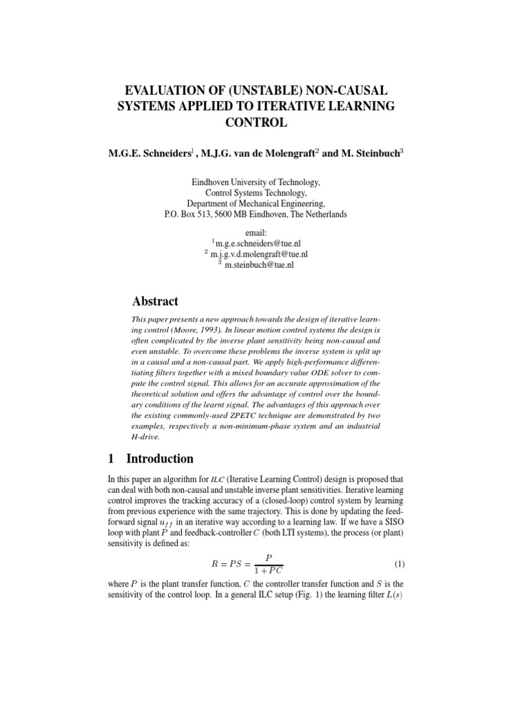 Evaluation of (Unstable) Non-Causal Systems Applied To Iterative Learning Control | PDF ...