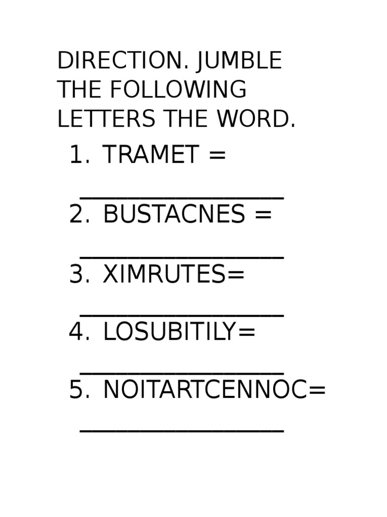 Word Jumble Puzzle Solutions | PDF
