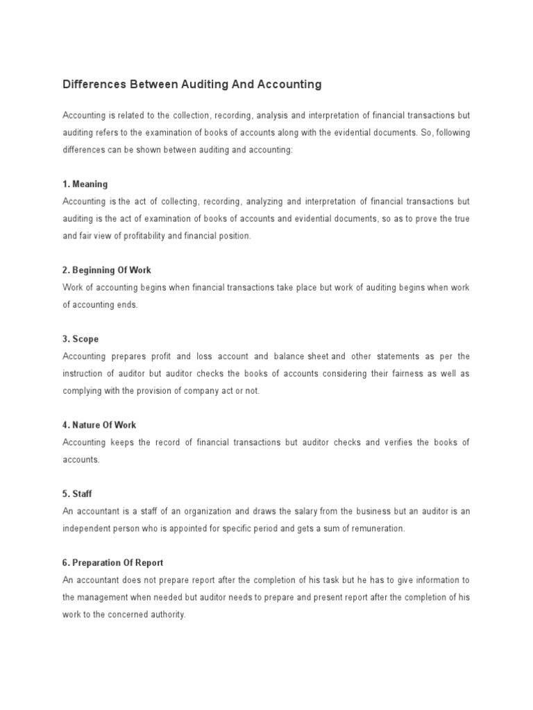 Differences Between Auditing and Accounting: 1. Meaning | PDF ...