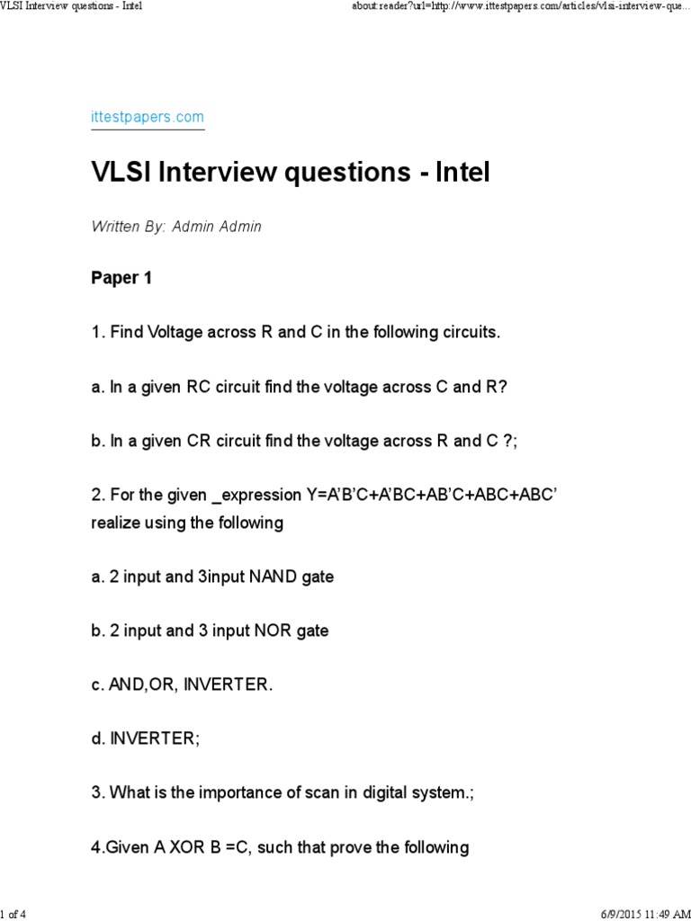 VLSI Interview Questions - Intel | PDF | Series And Parallel Circuits ...