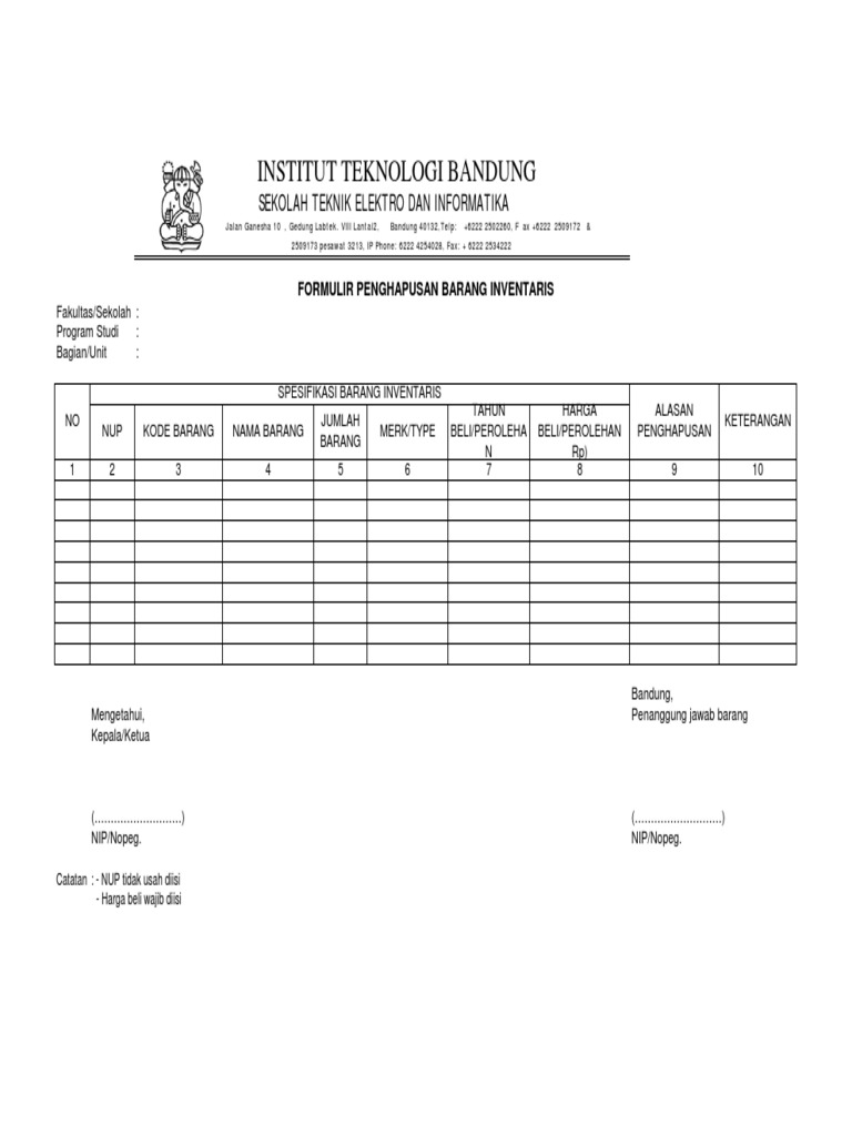 CONTOH Form Penghapusan Barang (Baru) | PDF