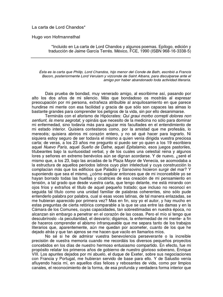 La Carta de Lord Chandos PDF | PDF | Alma | Idiomas