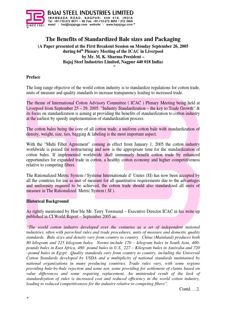 Cotton Bale | Standardization | Cotton