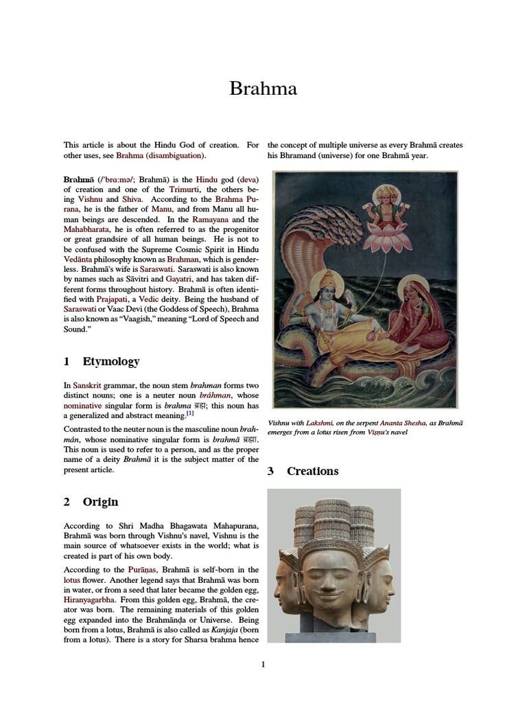 Brahma - The Creator | PDF | Mythology | Hindu Iconography