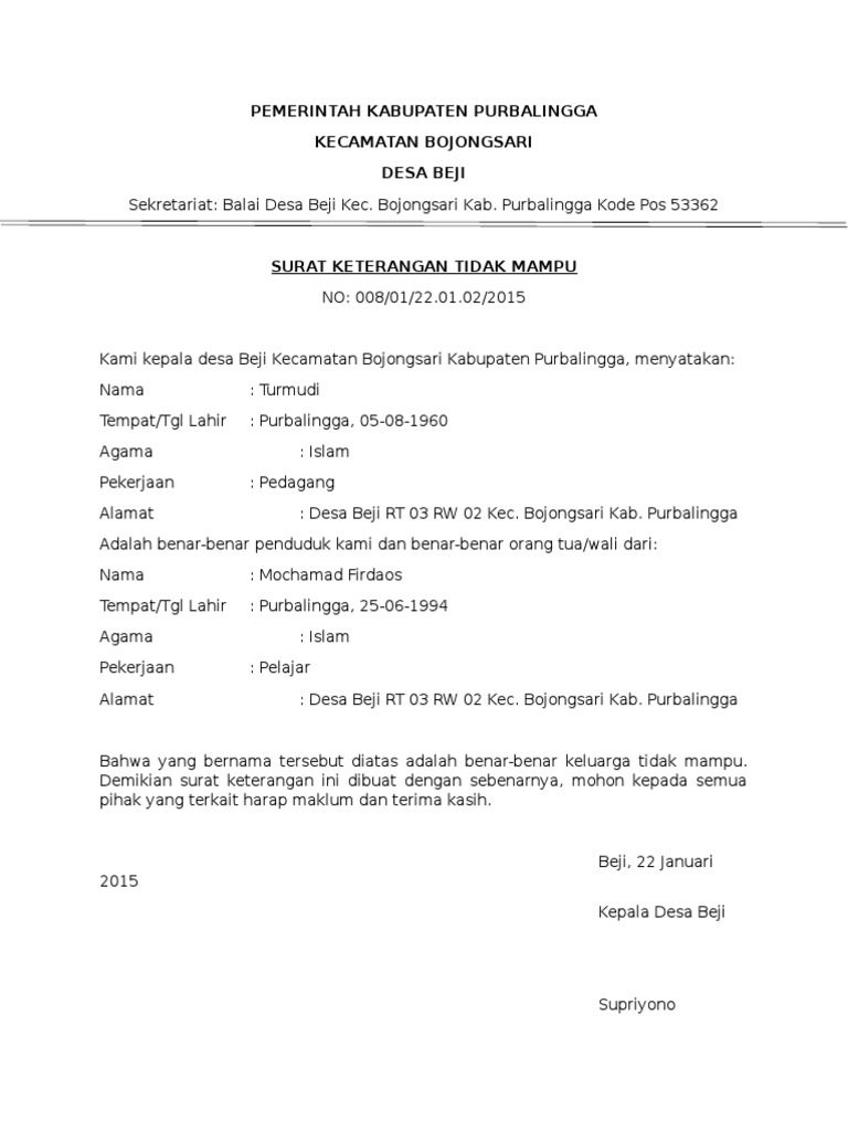 Contoh Suarat SKTM | PDF