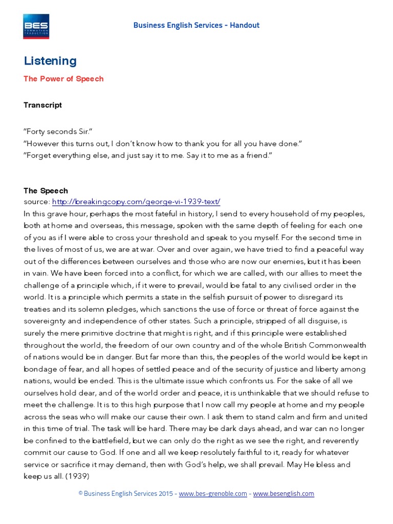 The Power of Speech Transcript | PDF