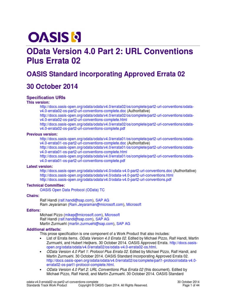 Odata v4.0 Part2 Url Conventions | PDF | Uniform Resource Identifier ...