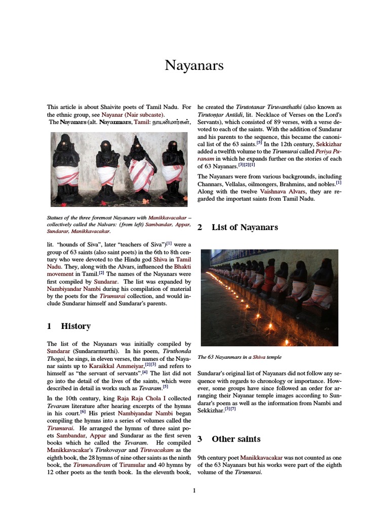 The 63 Nayanars of Tamil Nadu | PDF | Indian Literature | Indian Religions