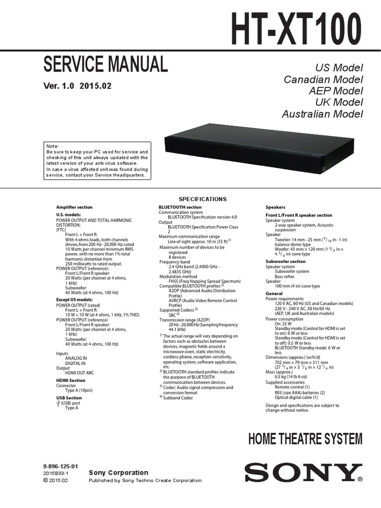 Sony HT-XT100 - Home Theater System SM | PDF | Electrical Connector | Hdmi