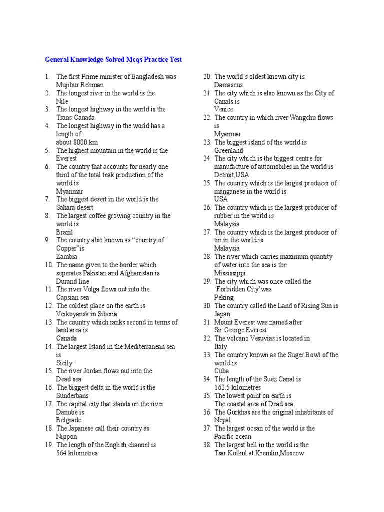 General Knowledge Solved Mcqs Practice Test | Pakistan | Lecture