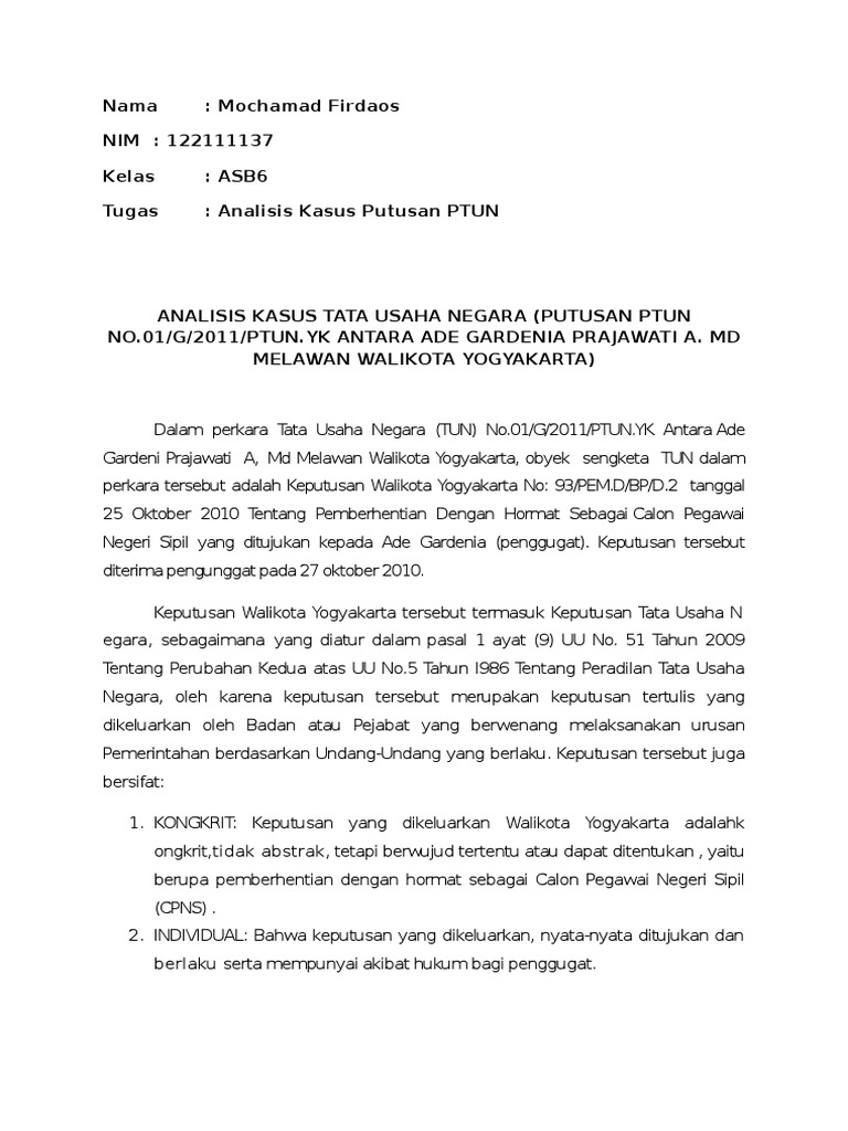Analisis Kasus Putusan PTUN | PDF