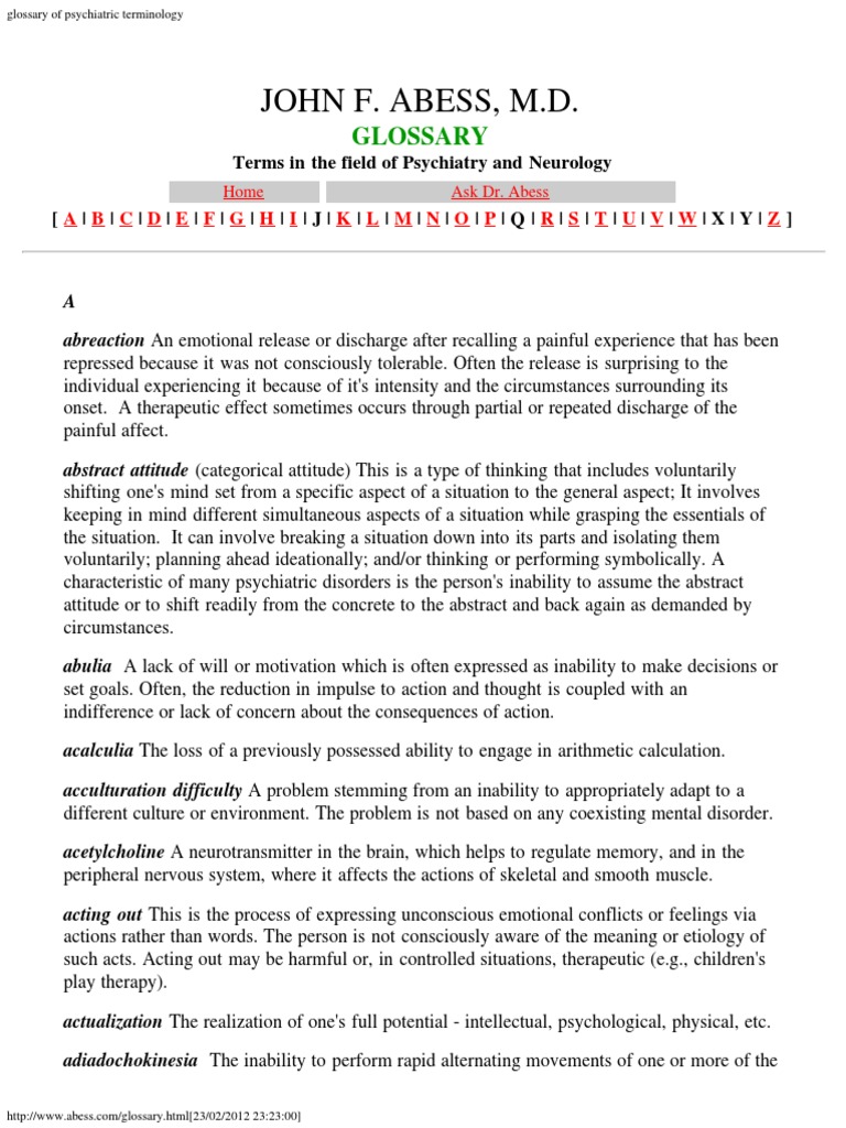 Glossary of Psychiatric Terminology | PDF | Delusion | Hallucination