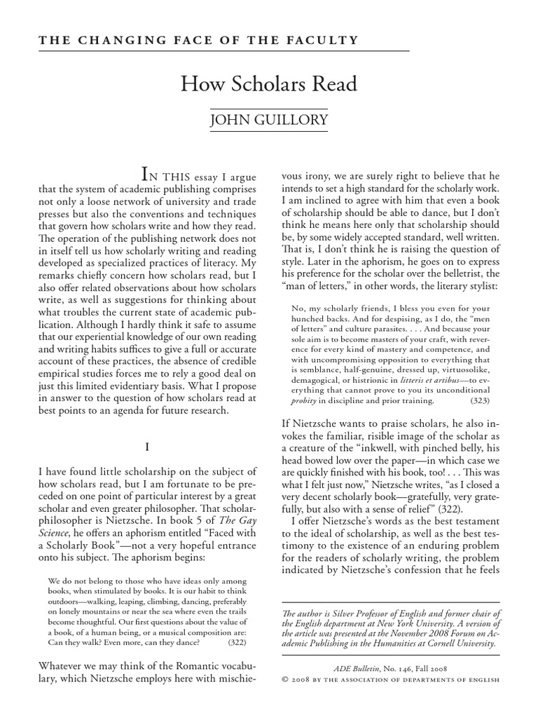 John Guillory - How Scholars Read | PDF | Reading (Process) | Humanities