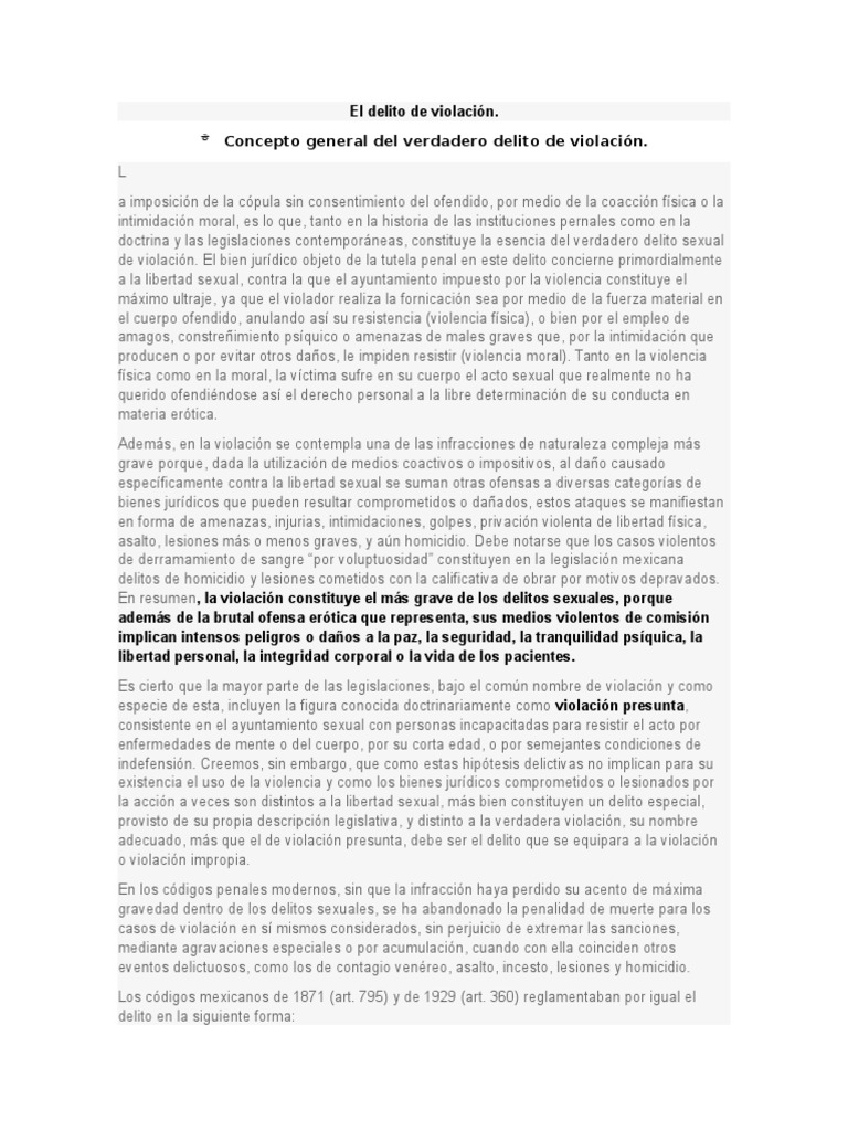 El Delito de Violación | Violación | Delito