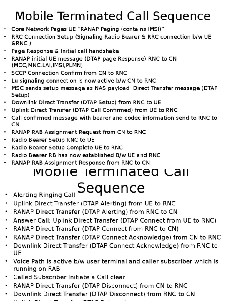 Mobile Terminated Call Sequence | PDF
