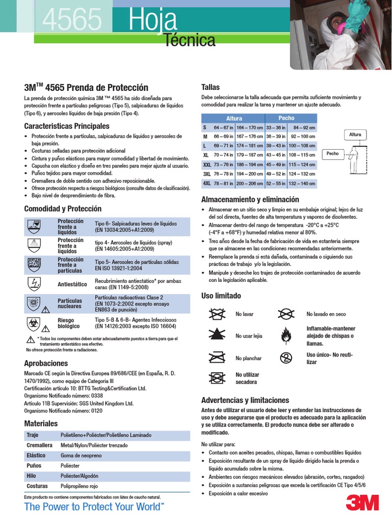3m TM 4565 Prenda de Protección Technical Datasheets | PDF | Química ...
