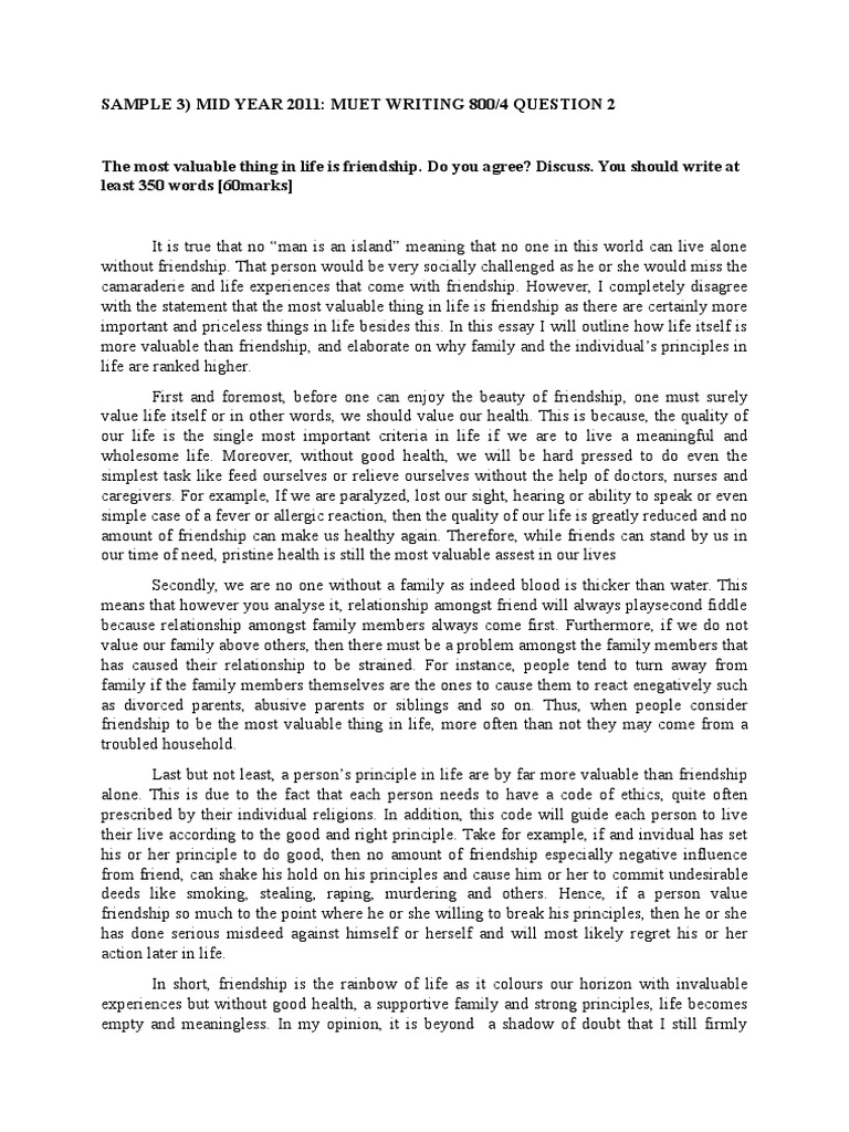 Muet Essay Sample Band 3 | PDF | Friendship | Family