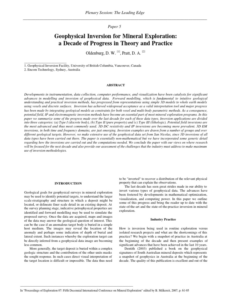 Geophysical Inversion For Mineral Exploration | PDF | Inverse Problem | Mathematical Optimization