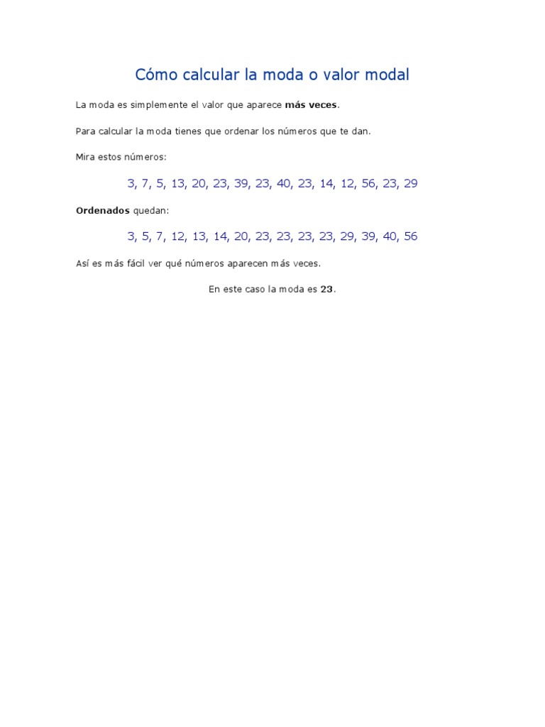 Cómo Calcular La Moda o Valor Modal | PDF | Desviación Estándar ...