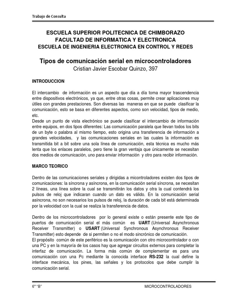 Tipos de Comunicación Serial en Microcontroladores | PDF ...