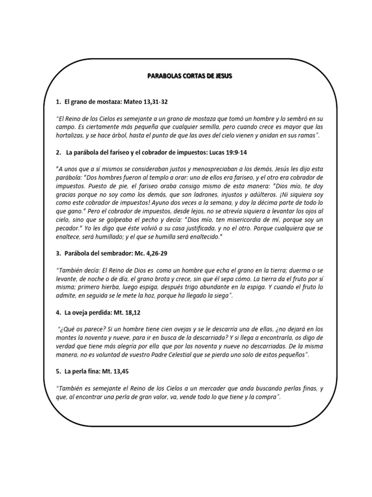 Parabolas Cortas de Jesus | PDF | Jesús | Religión y creencia