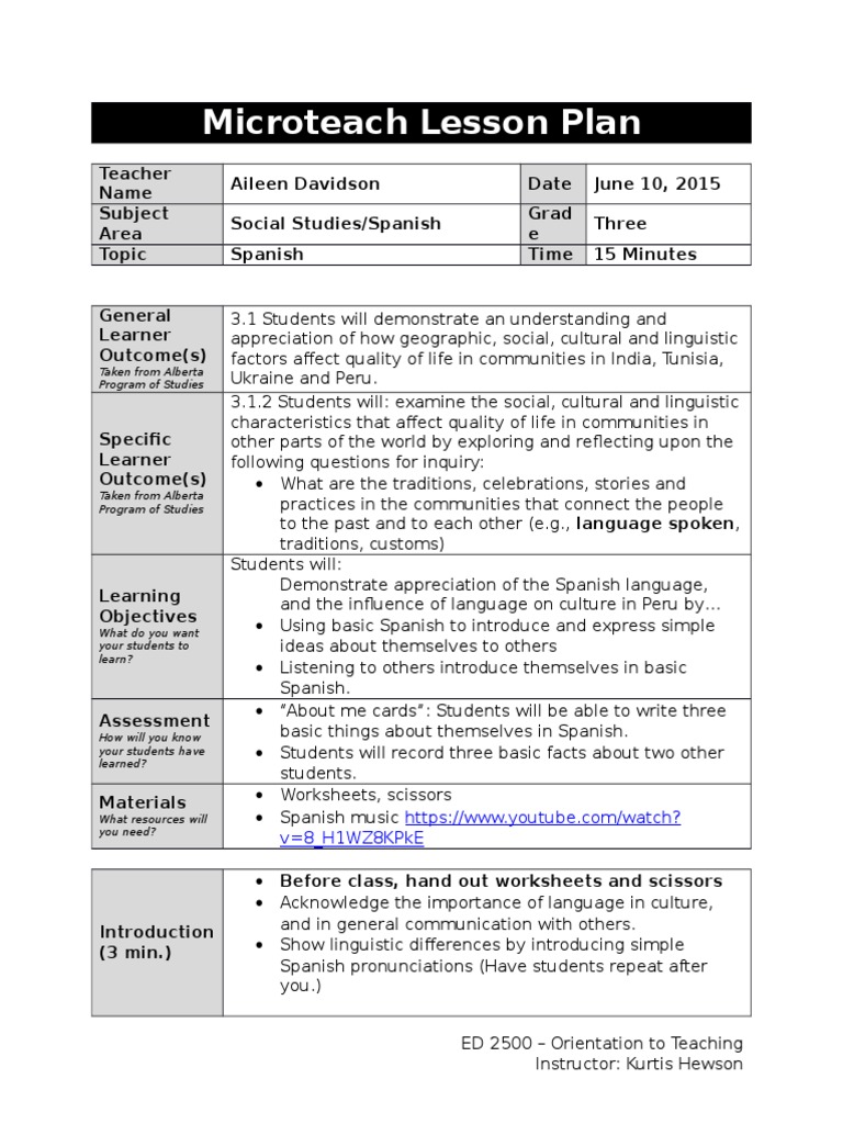 Microteach Lesson Plan | PDF | Lesson Plan | Linguistics