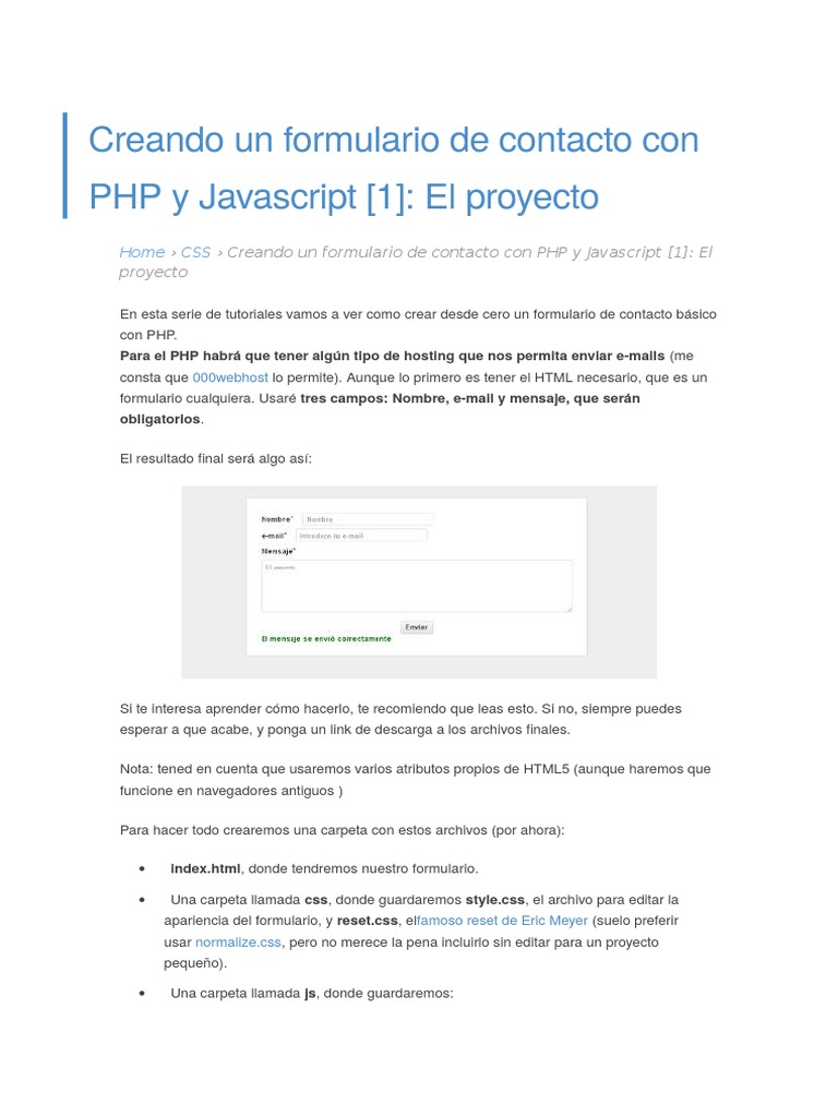 Formulario de Contacto Con PHP y Javascript | PDF | Script Java | Servidor web