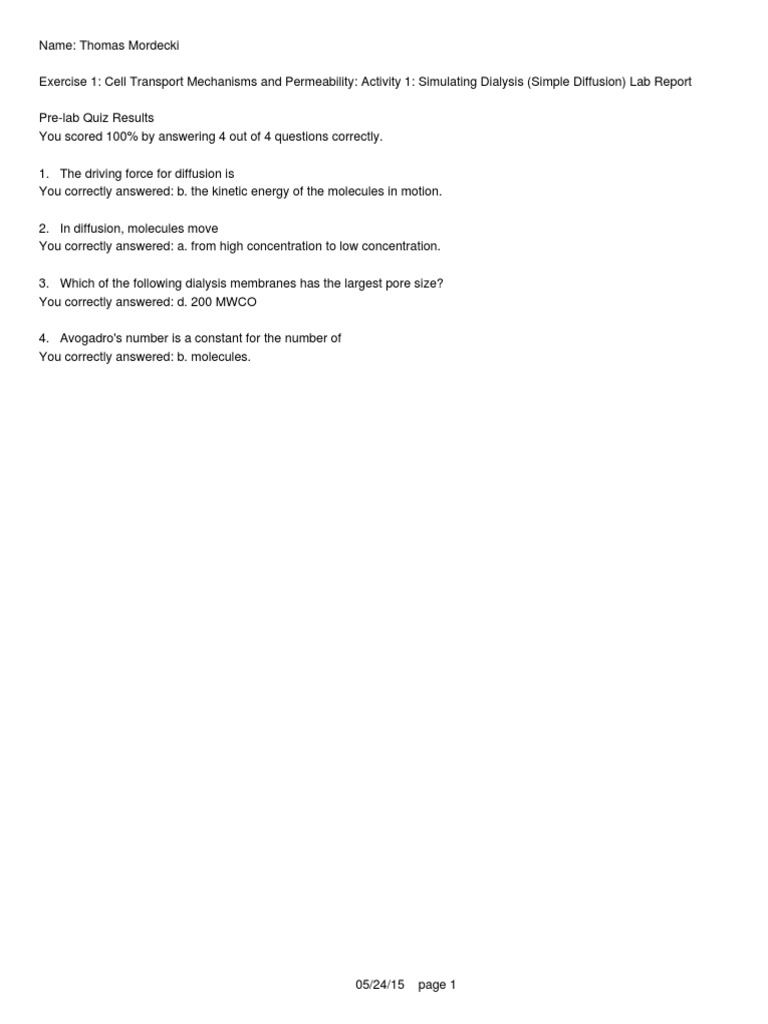 Physioex 1.1 | PDF | Cell Membrane | Diffusion