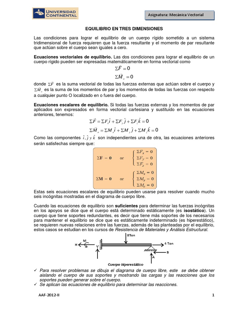 Semana 6 - Equilibrio en Tres Dimensiones | PDF | Fuerza | Vector Euclidiano
