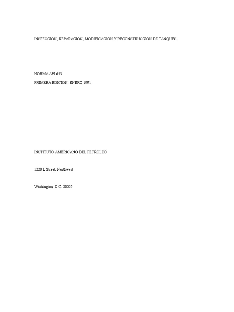 Norma API 653: Inspección y Reparación de Tanques | PDF | Tanques ...