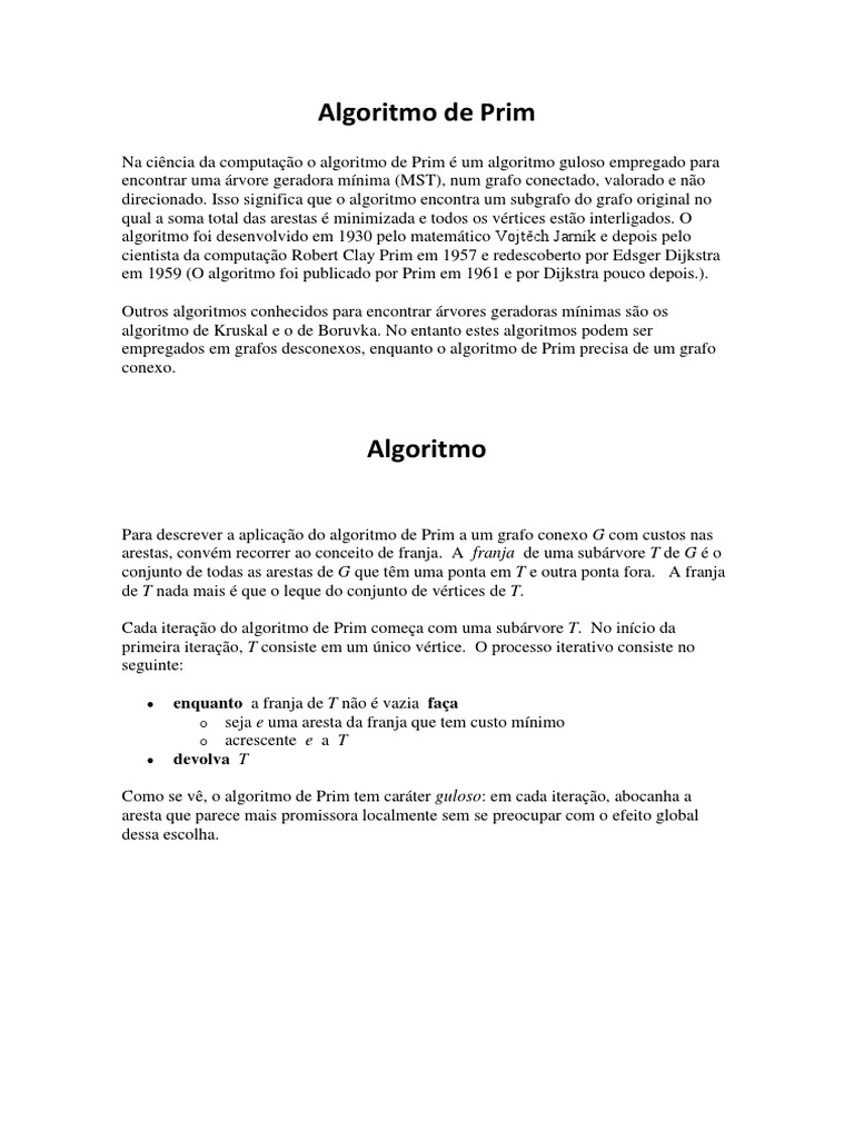 Algoritmo de Prim | PDF | Algoritmos e estruturas de dados | Teoria dos Gráficos