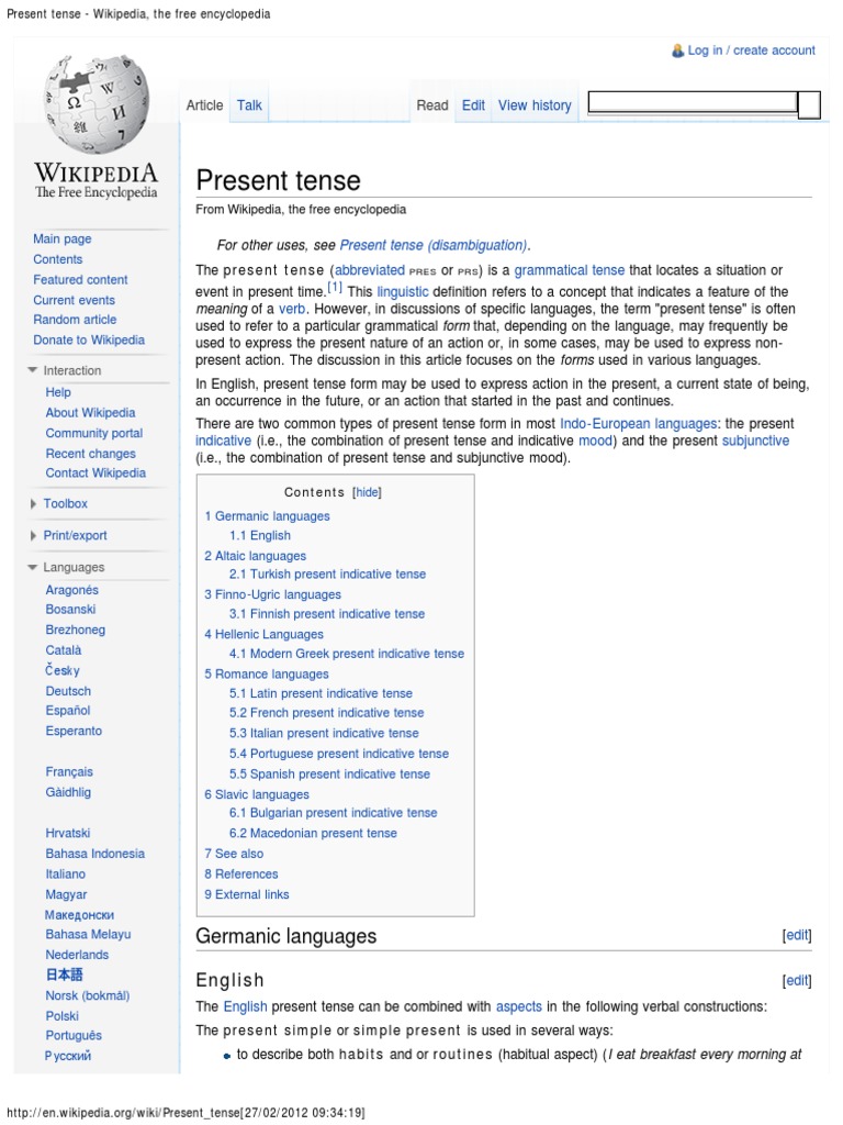 Present Tense - Wikipedia, The Free Encyclopedia | PDF | Grammatical ...