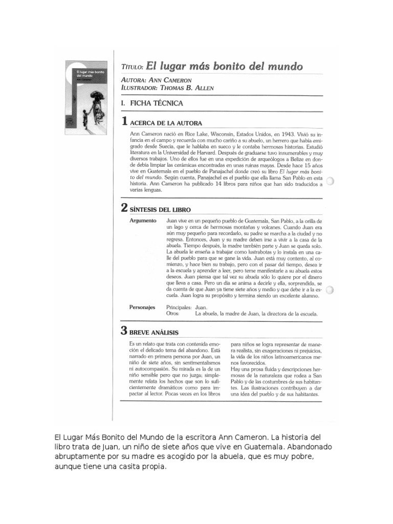 El Lugar Más Bonito Del Mundo de La Escritora Ann Cameron | PDF ...