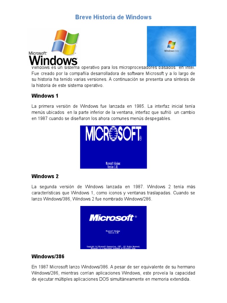 La evolución de Windows a través de sus versiones: de Windows 1 a Windows Vista | PDF | Windows ...