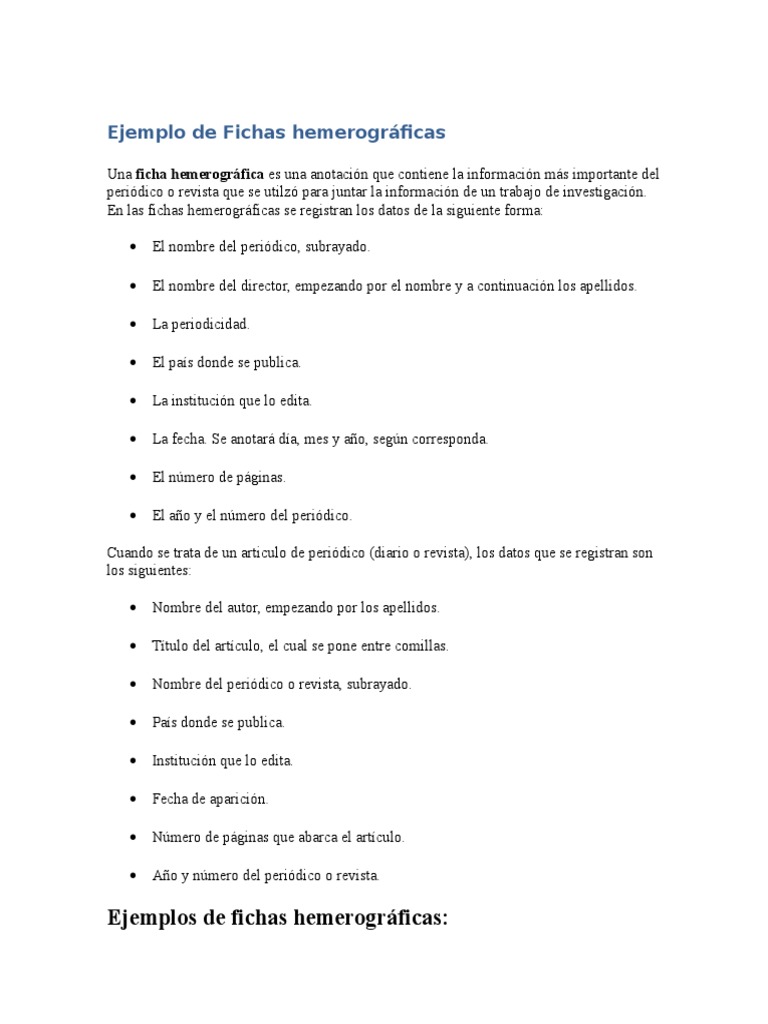 Ejemplo de Fichas Hemerográficas | PDF | Periódicos | Publicación de ...