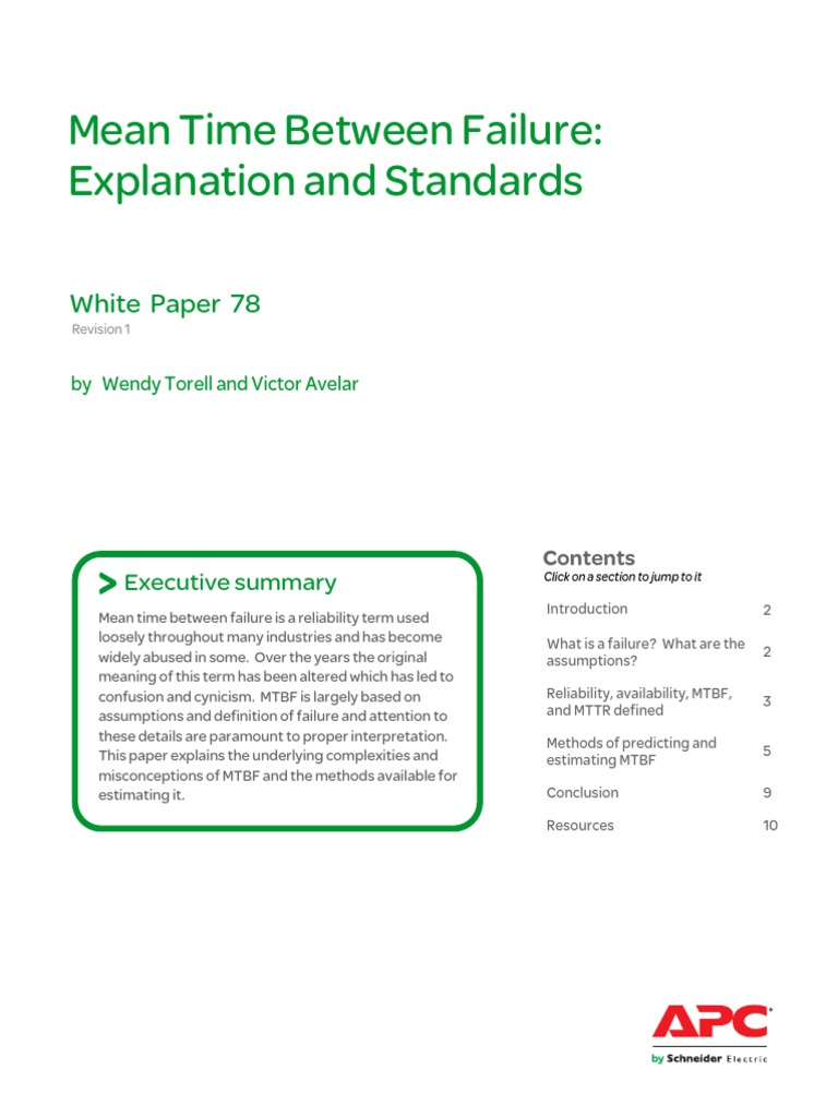 APC - Mean Time Between Failure Explanation and Standards PDF | PDF ...
