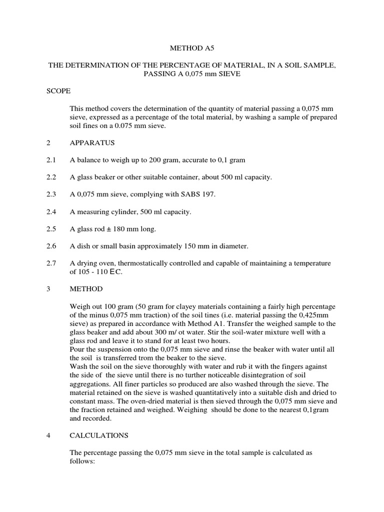 TMH1 - Method A5 | PDF | Sand | Soil