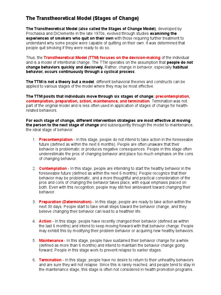 The Transtheoretical Model | PDF | Behavior | Neuropsychological Assessment
