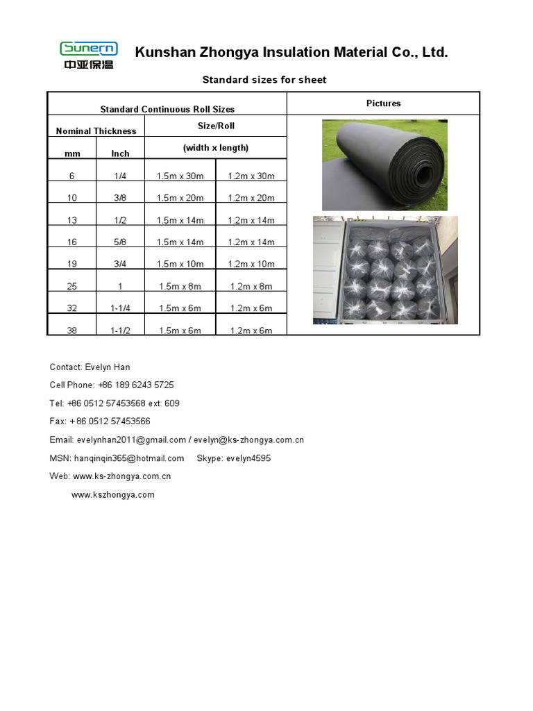 Insulation Material Size Specifications | PDF | Home & Garden