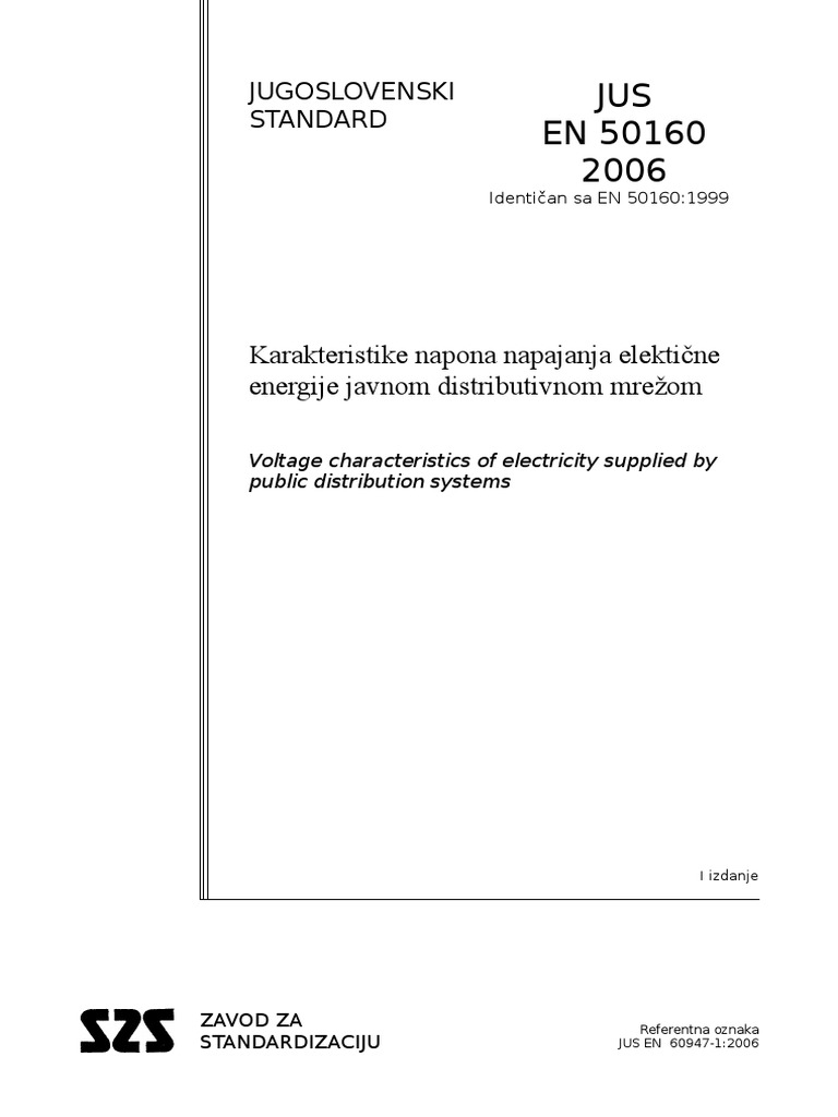 SRPS en 50160 Karakteristike Napona Napajanja Elektične Energije Javnom ...