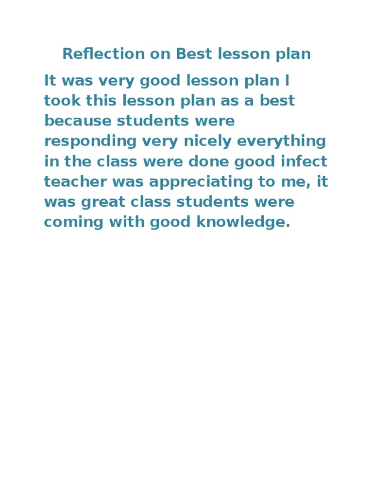 Reflection On Best Lesson Plan | PDF