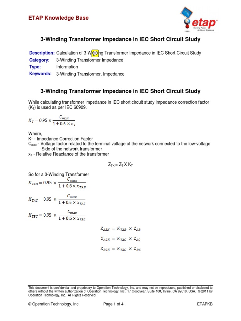3 Winding Transformer Impedance Calculation in IEC Short Circuit Study2 ...