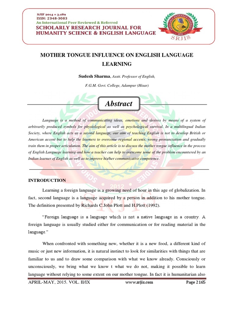 Mother Tongue Influence On English Language Learning | PDF | Second ...