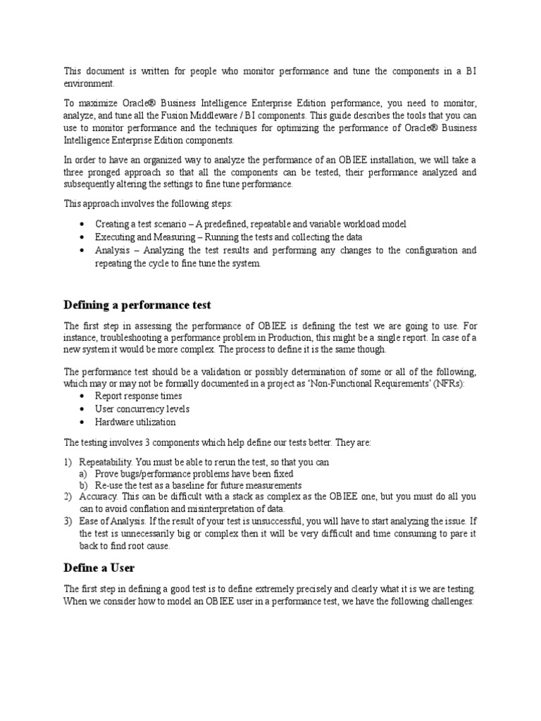 Performance Tuning in OBIEE 11G | PDF | Business Intelligence | Databases Performance Tuning in OBIEE 11G | PDF | Business Intelligence | Databases