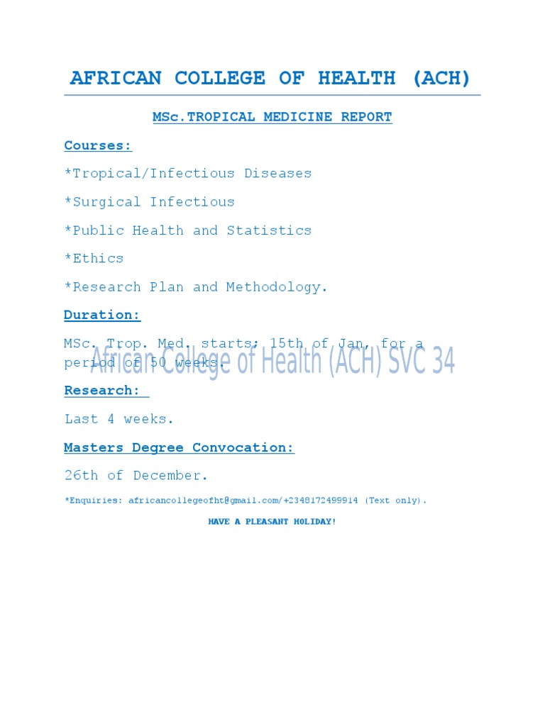 MSc Tropical Medicine Program Details | PDF | Master Of Science | Science