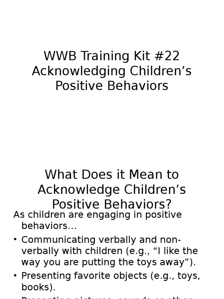 WWB Training Kit #22 Acknowledging Children's Positive Behaviors | PDF ...
