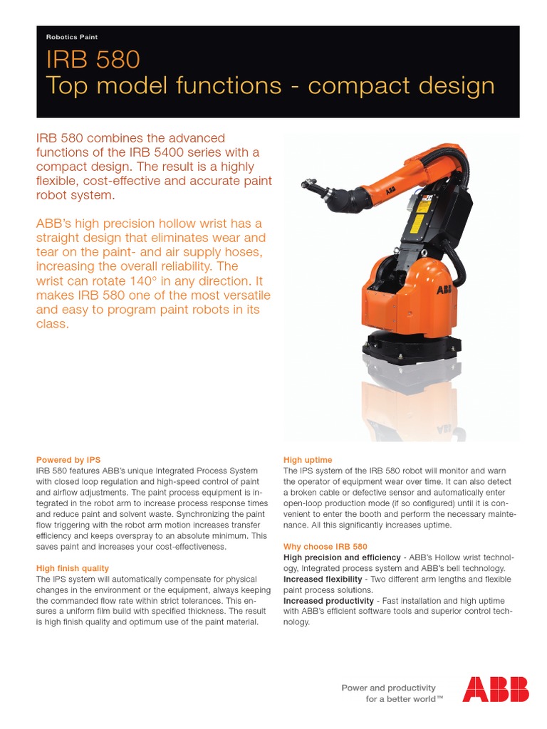 IRB 580 Datasheet | PDF | Paint | Robot
