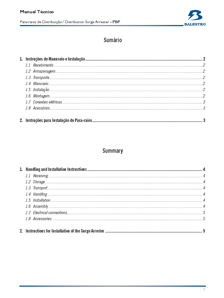 Balestro - ParaRaio de Distribuição - PBP 10-12 - Manual - de ...